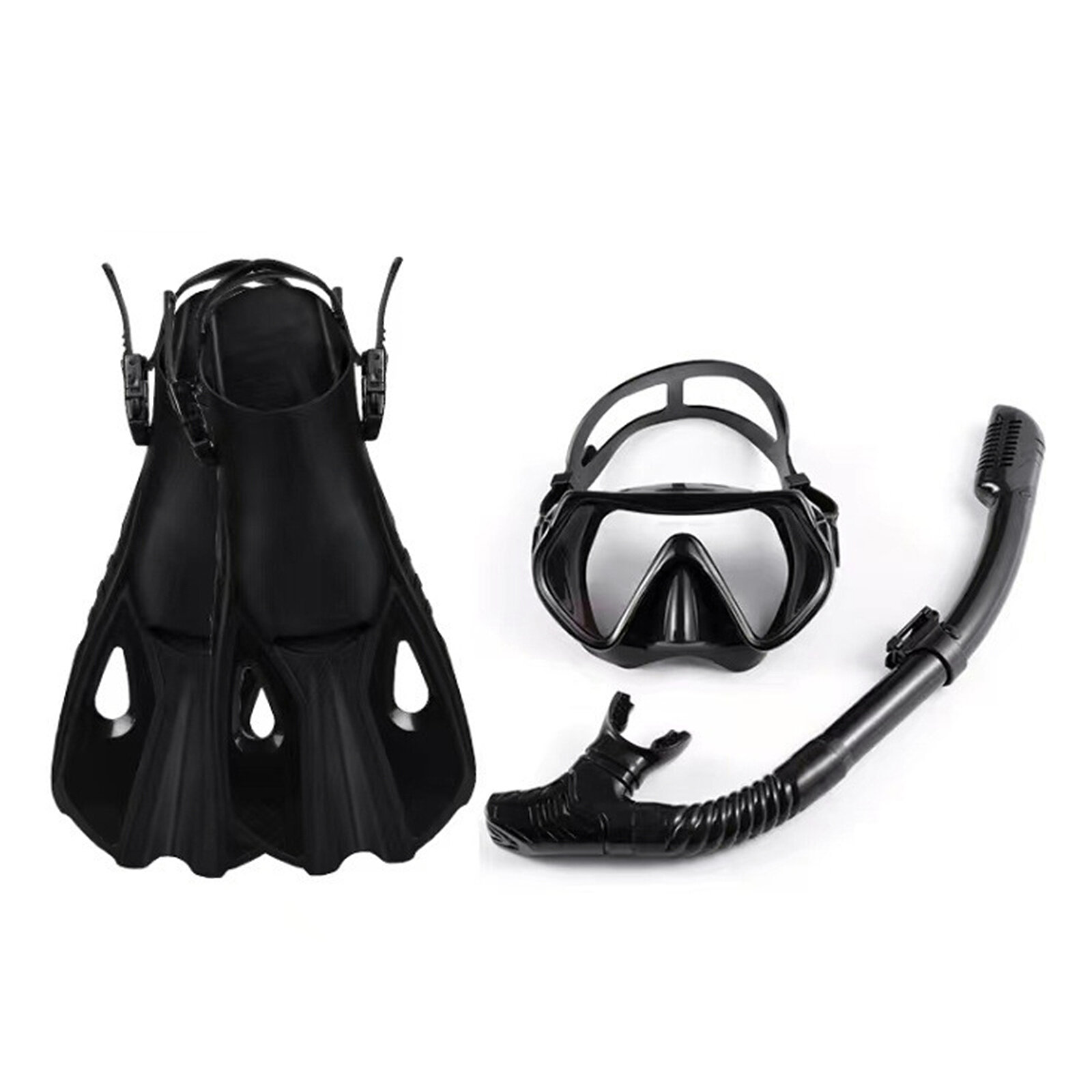 Diving Goggles Three-Window High Clear Mask with Full Dry Snorkel and Adjustable Fins for Men Women Equipment