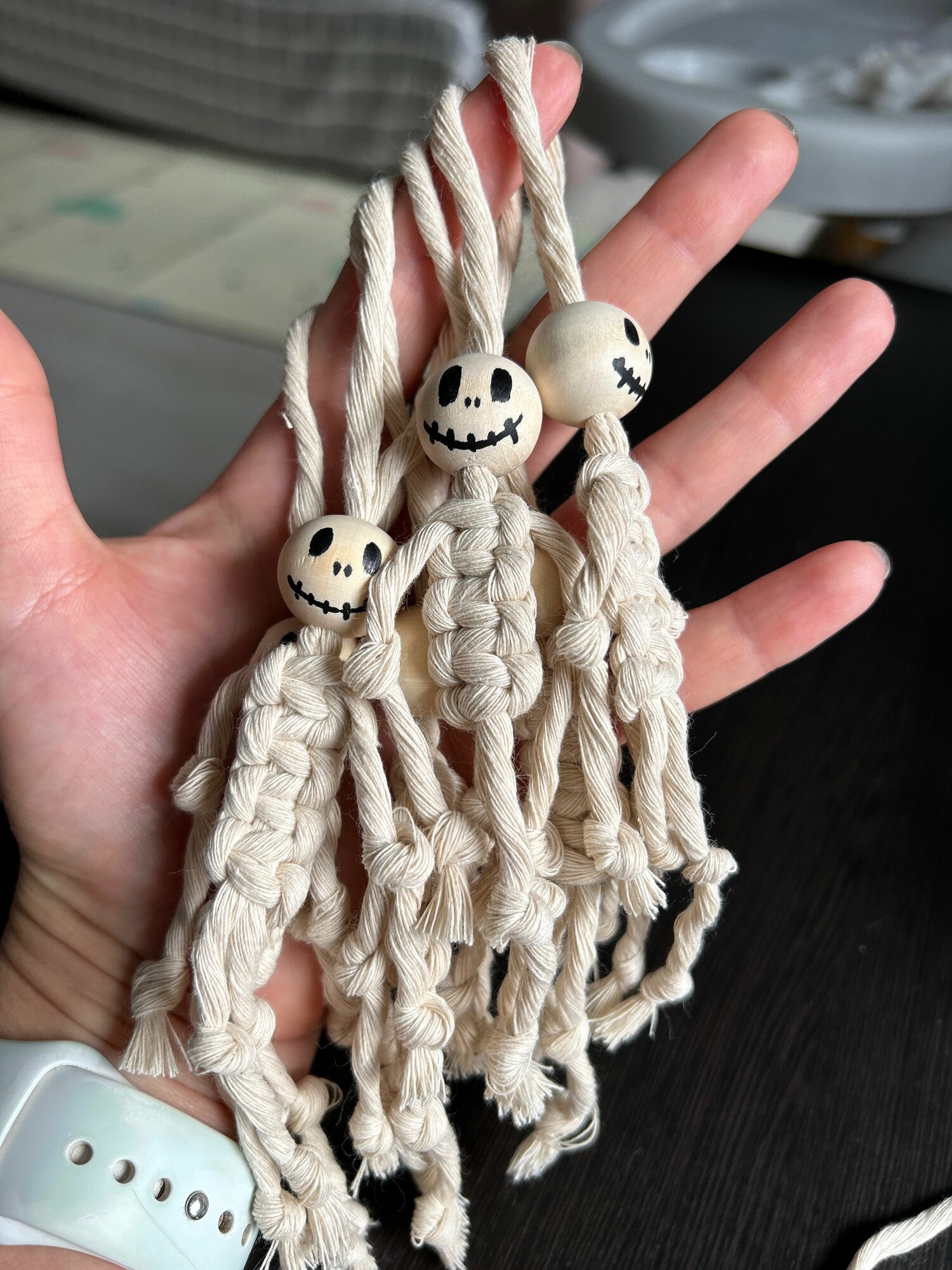 Фигурка декоративная "Скелет", ручная работа, дерево, хлопок, 20см, 3шт