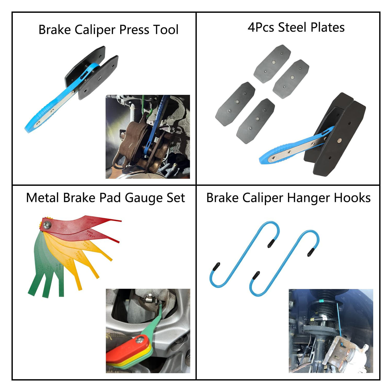 Набор инструментов для запрессовки тормозного суппорта, измеритель толщины тормозных колодок, крюк для подвески суппорта для одного поршня Twin Quad