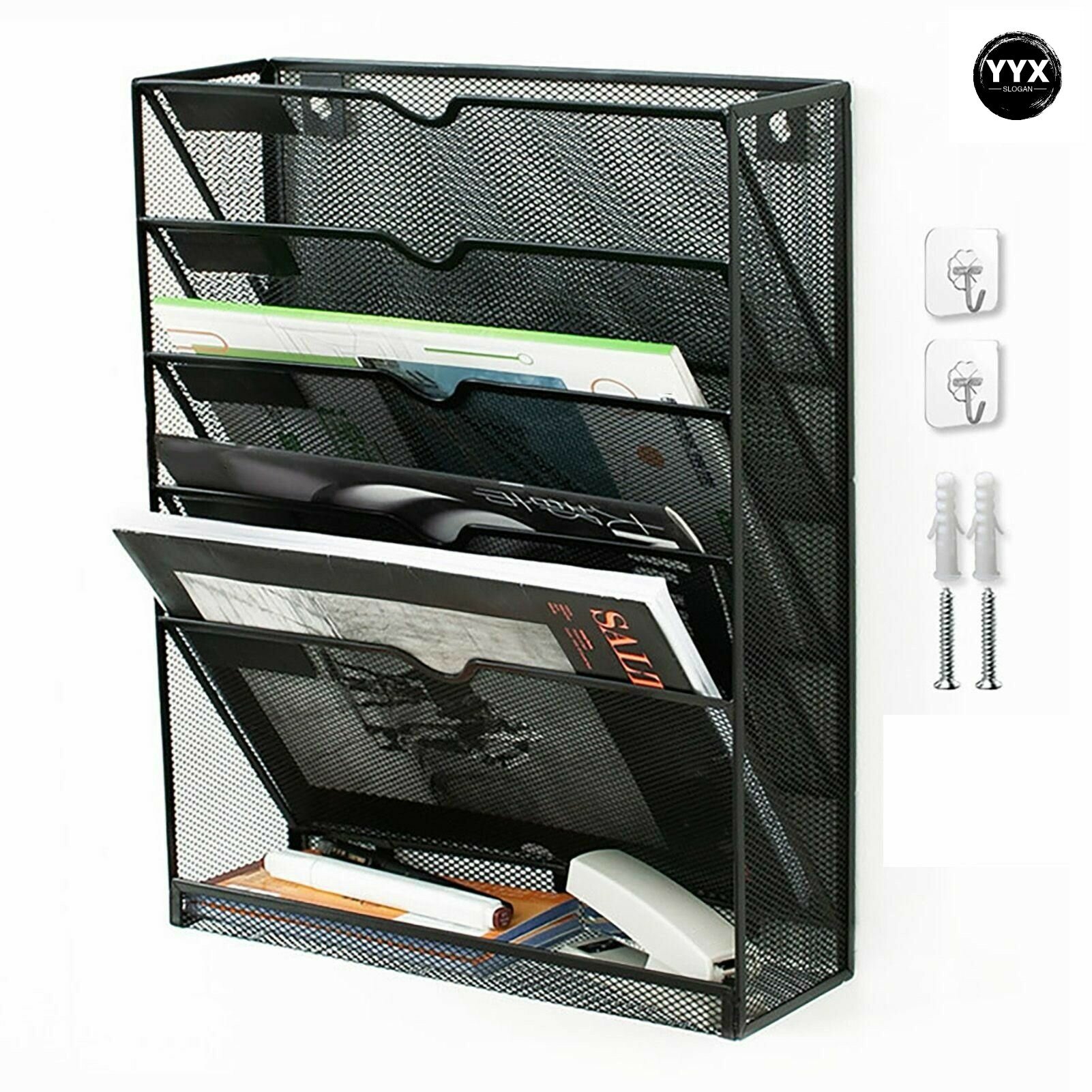 Газетница, Организатор файлов 5 уровней, матовый черный, металлический, 100х320х410мм