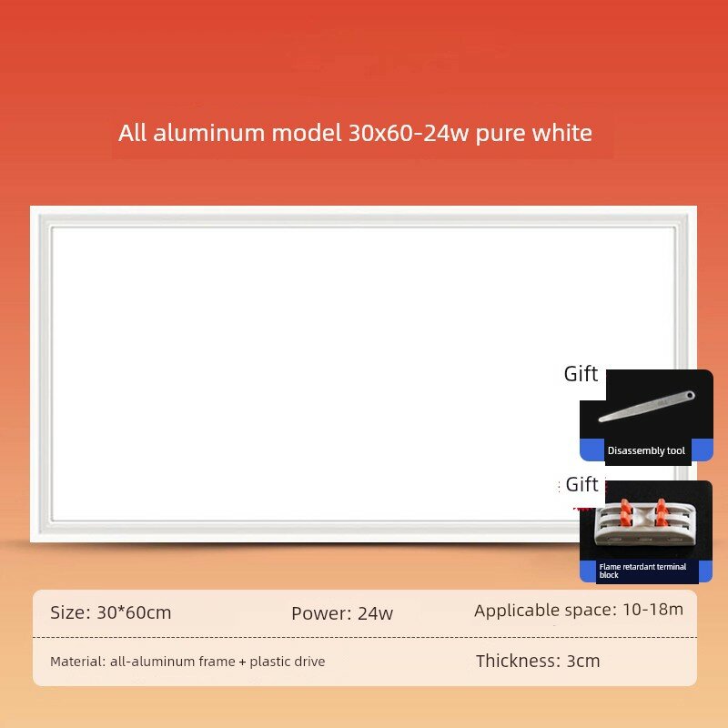 Базовая светодиодная лампа из алюминия для ванной комнаты, 30x60 см, 24 Вт теплый белый
