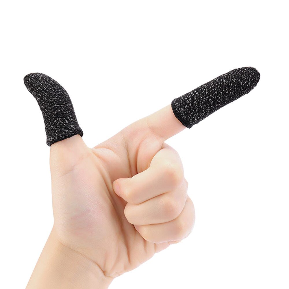 1 Pair Finger Sleeve Black Fiber Full Touch Screen Ultra-Thin Sweat-Proof Anti-Static Game Fingertips for Mobile Phone , Package Size 10*7*1cm, Package Weight 2g