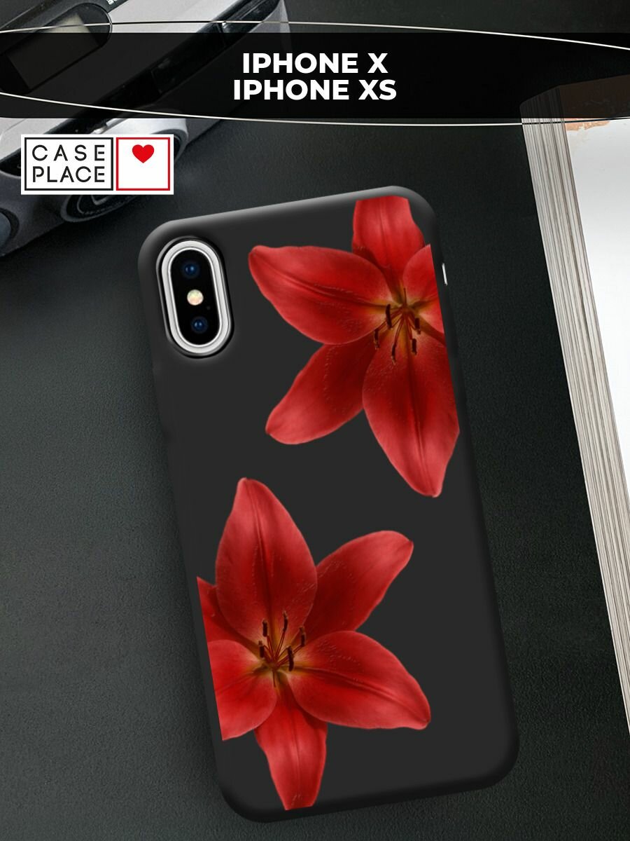 Чехол на Apple iPhone X/XS / Айфон 10/Айфон XS с принтом Два красных цветка 2