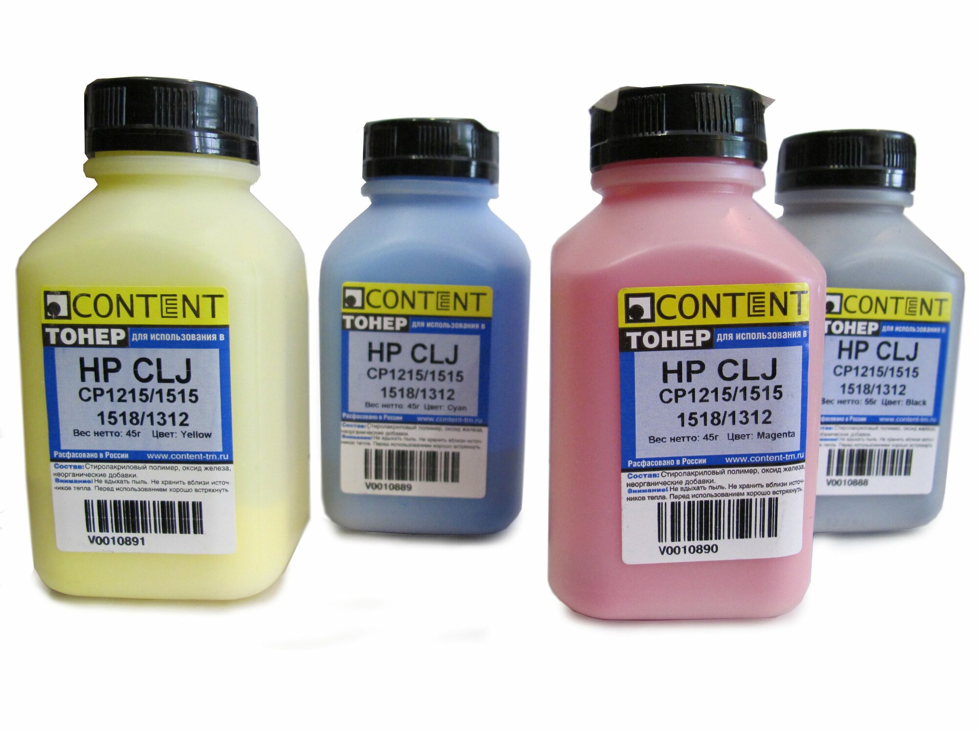 Тонер для заправки Content для HP Color LJ CP1215/1515/1518/1312, yellow/желтый, 45 гр. банка