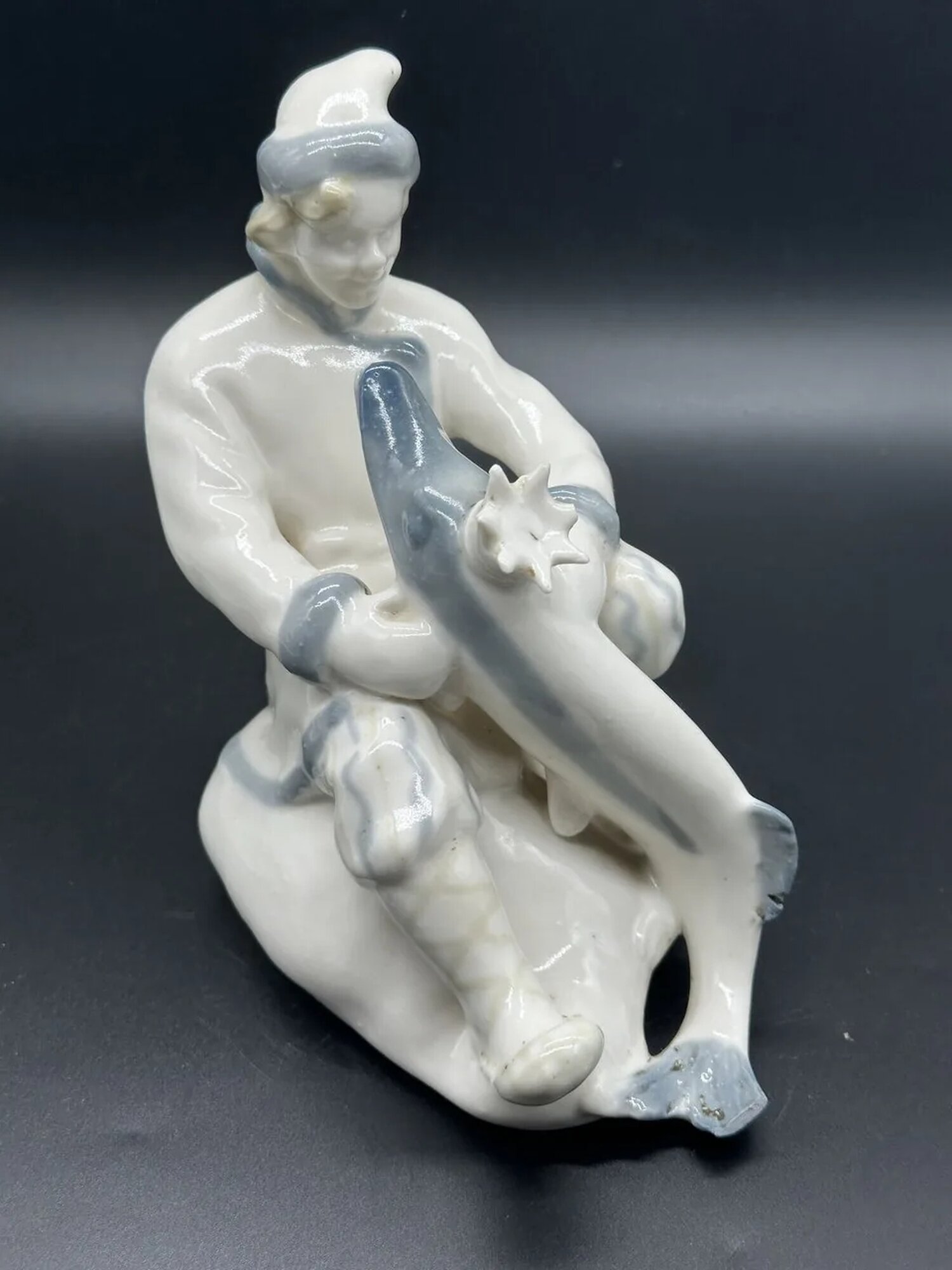 Статуэтка Емеля Со Щукой фарфор Лзфи 1960 годы редкая