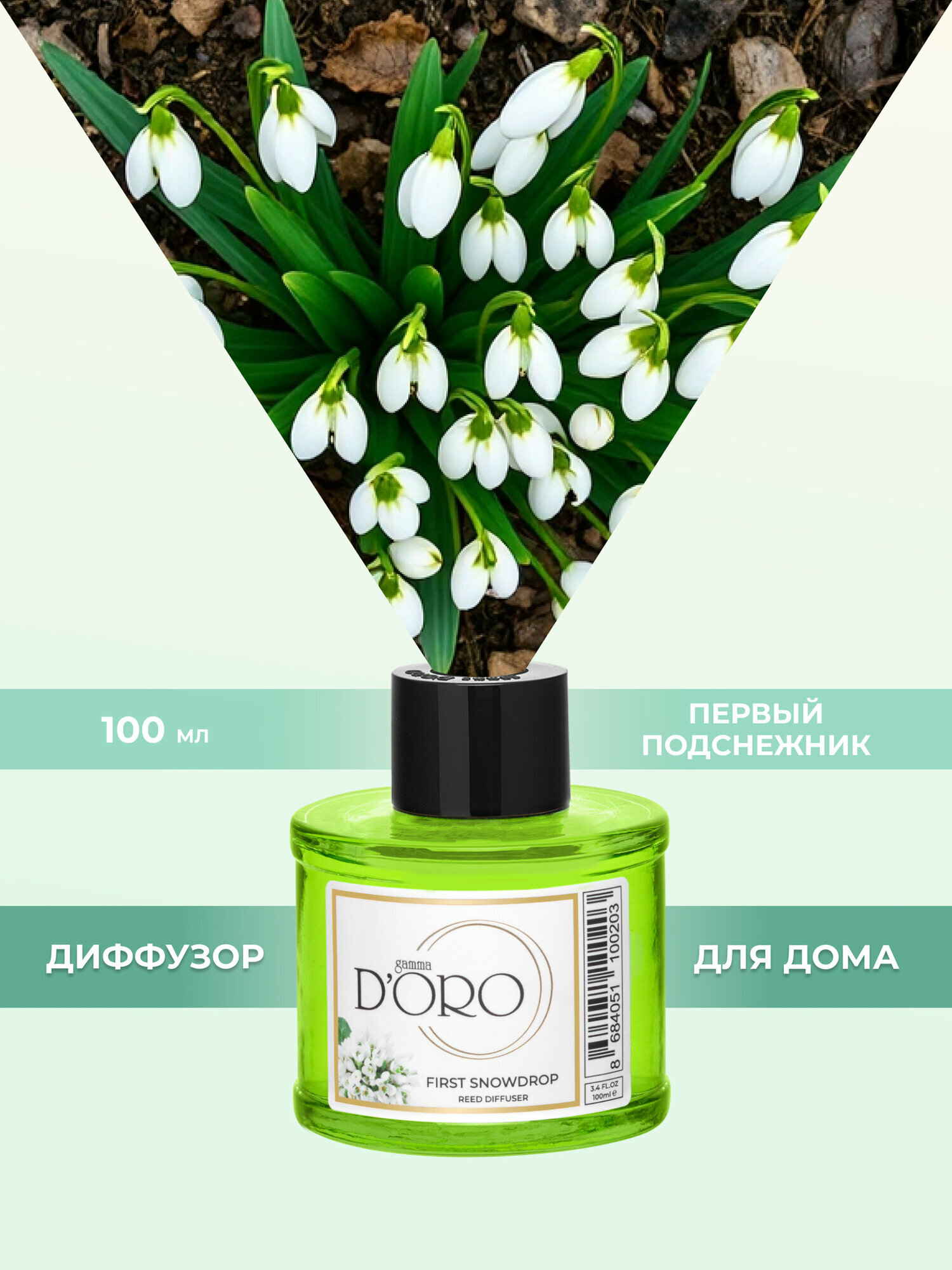 Ароматический диффузор для дома с палочками GAMMA D’ORO Первый подснежник 100 мл
