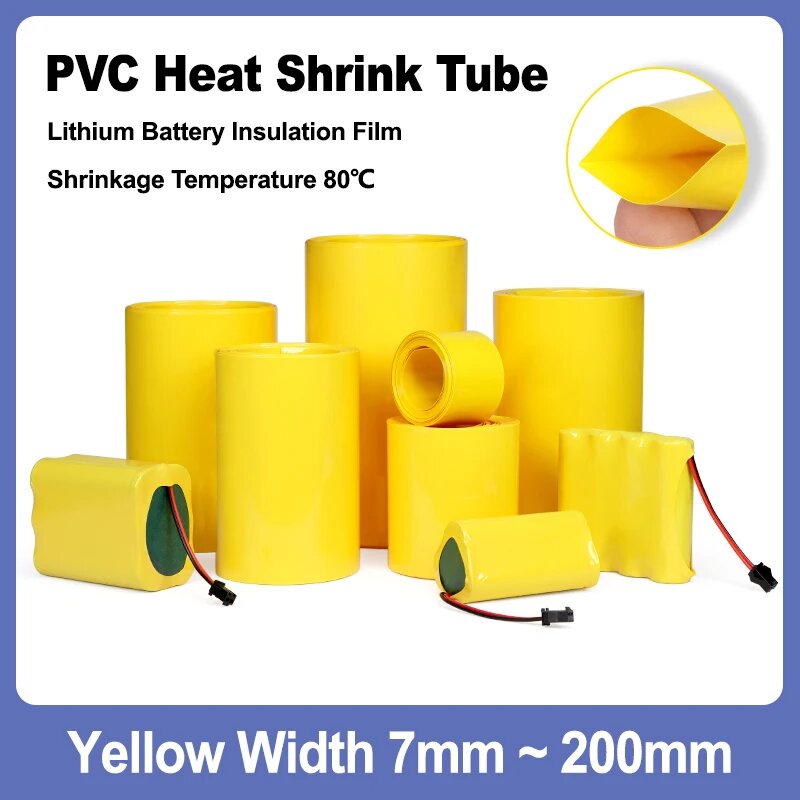 Желтые термоусадочные трубки ПВХ для аккумуляторов 7-200 мм 2 meters, Width 55mm Dia 35mm