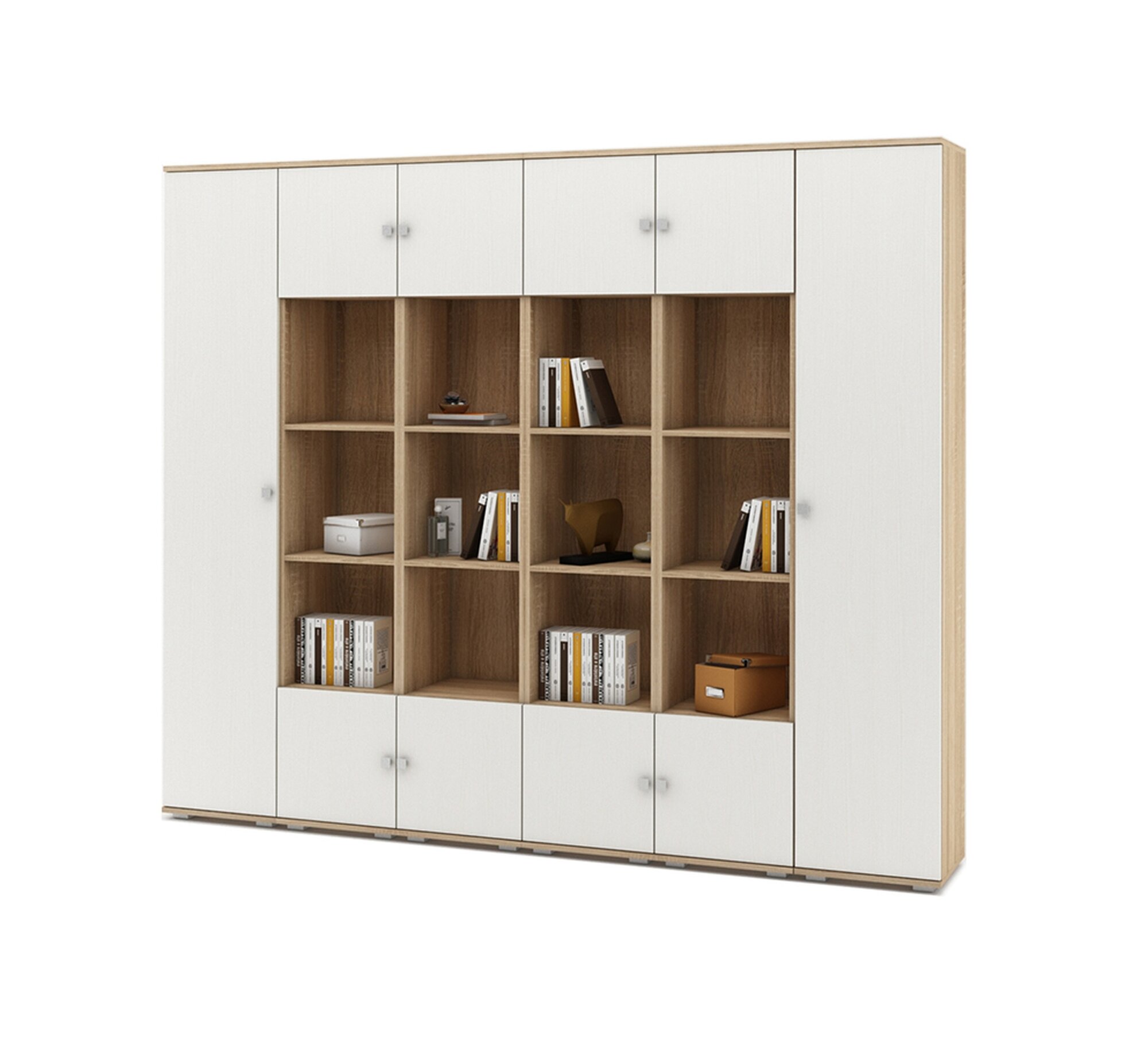 Стеллаж ВМФ Тунис (Никс) 7, дуб сонома/белый, ЛДСП, 25 полок, 200х240х37см, с задней стенкой, открытая конструкция