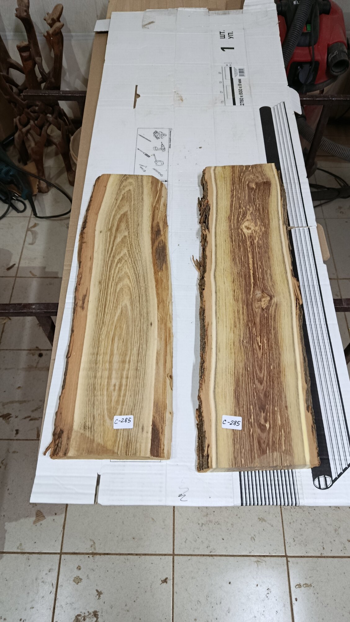 Слэб из акации, комплект из 2-ух штук 60х17х3,5 см 62х18х3,5 см(С285) высушенный , влажность 8%, фрезерован, не шлифован