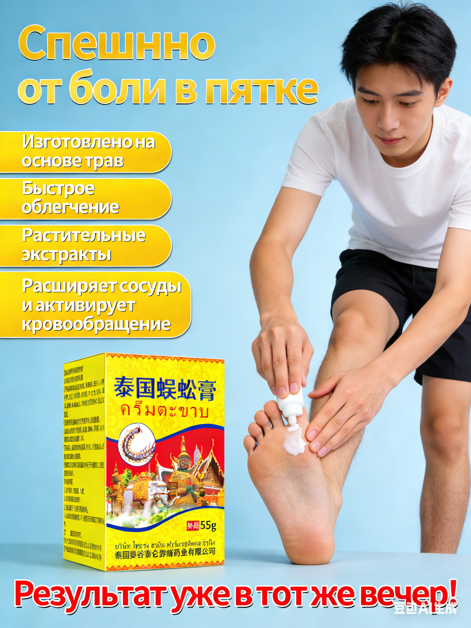 Китайский травяной крем от боли в пятке 55 г, при подошвенном фасциите и пяточных шпорах