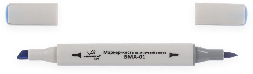 Маркер-кисть "VISTA-ARTISTA" Style на спиртовой основе BMA-01 0.7 мм - 7 мм кисть/перо скошенное G332 ярко-голубой/Brilliant Blue