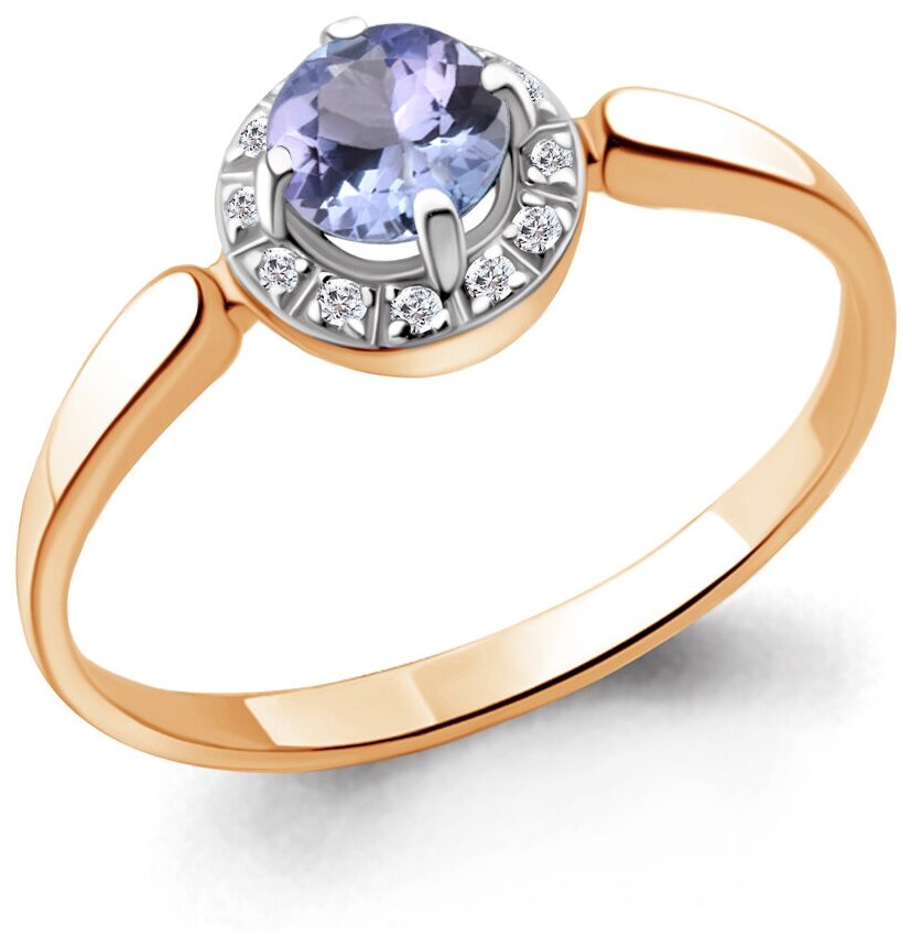 Кольцо помолвочное, красное золото, 585 проба, бриллиант, танзанит