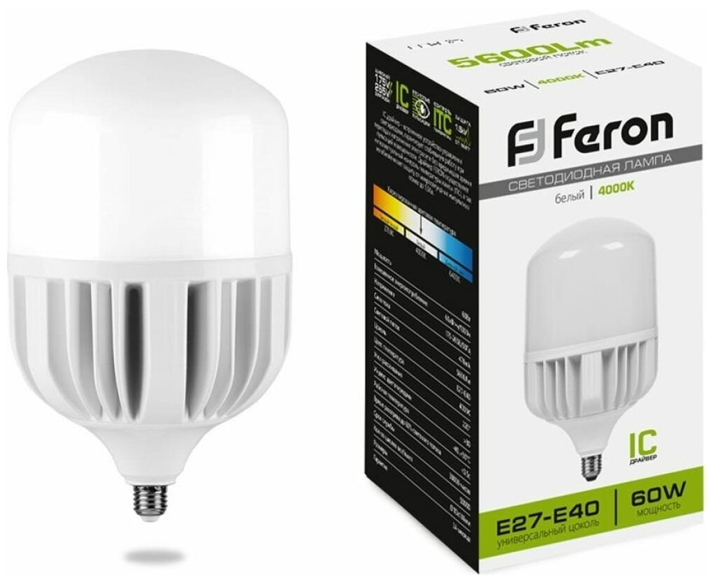 Светодиодная лампа Feron 60W 230V E27-Е40 4000K LB-65 25821