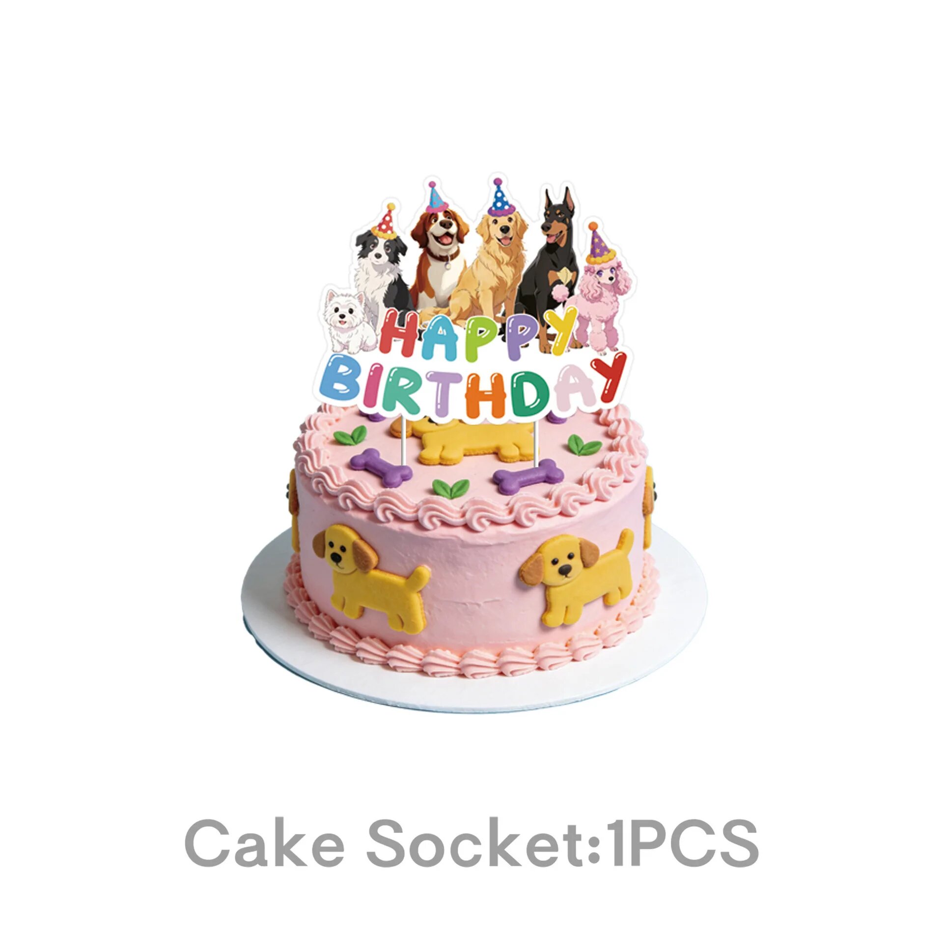 Декор для торта "Happy Birthday" с собачками, цвет 1