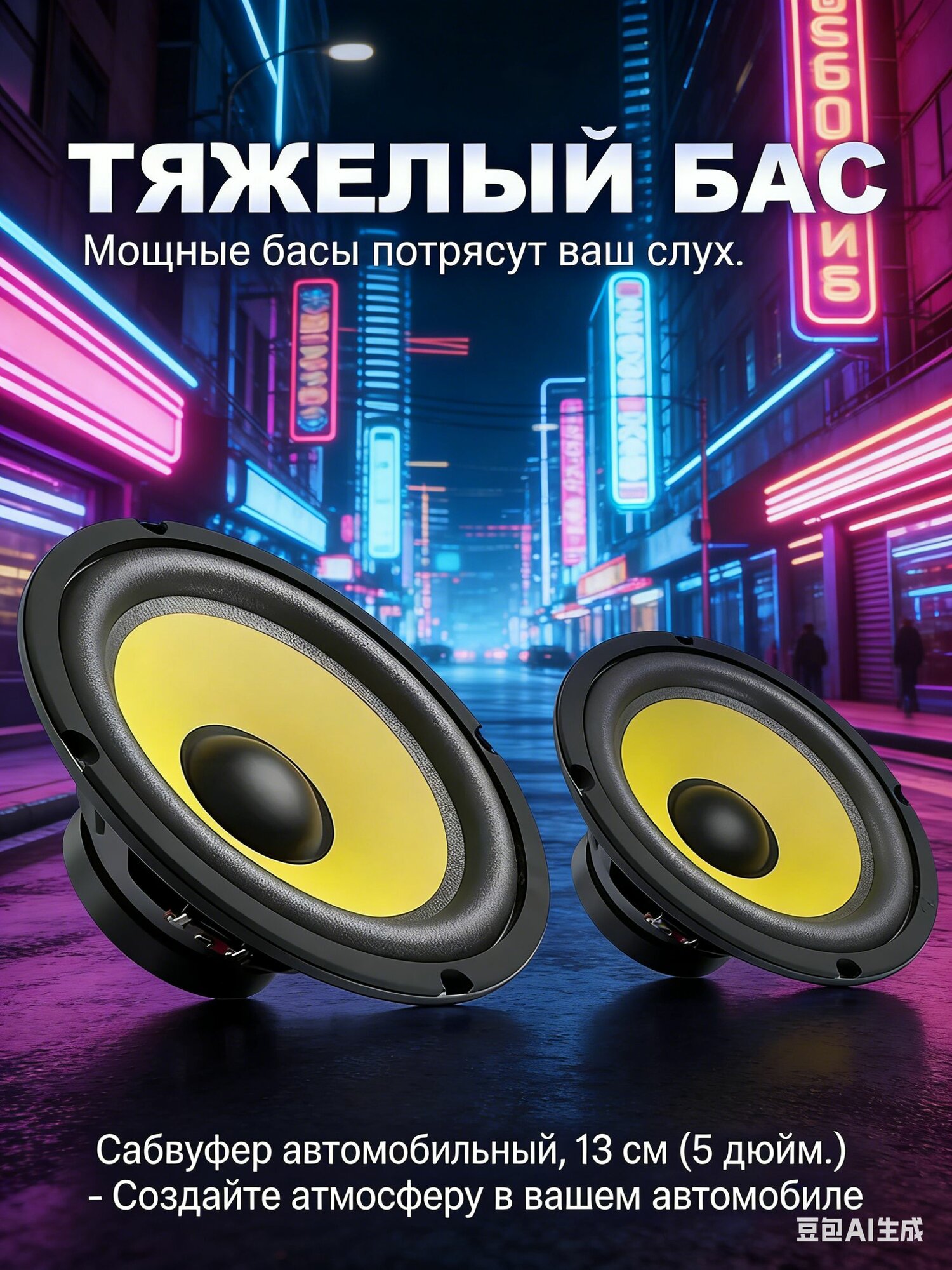 Автомобильный сабвуфер 13 см (5 дюйм.) — ультратонкий, мощный бас и 3D-звук, антивибрация, охлаждение под сиденье