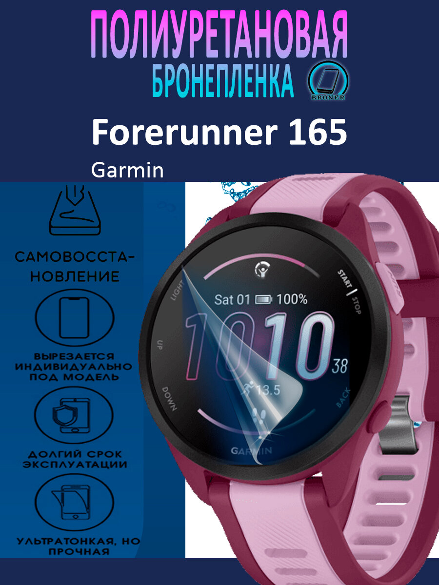 Полиуретановая бронепленка для смарт-часов Garmin Forerunner 165 / Защитная плёнка на экран / Глянцевая