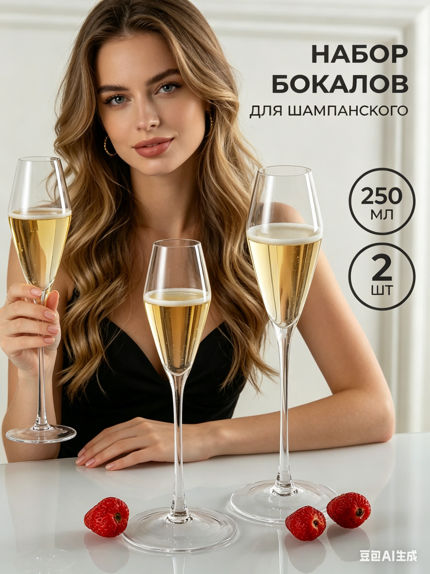 Бокалы для шампанского 2 шт 250 мл UNIFICO Cristiano тюльпан (хрусталь)