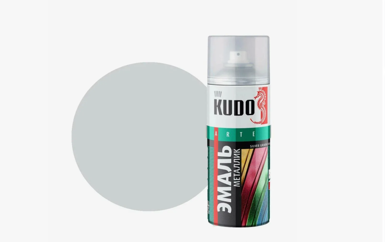 Эмаль универсальная металлик kudo silver finish, аэрозольная краска, серебро 210мл