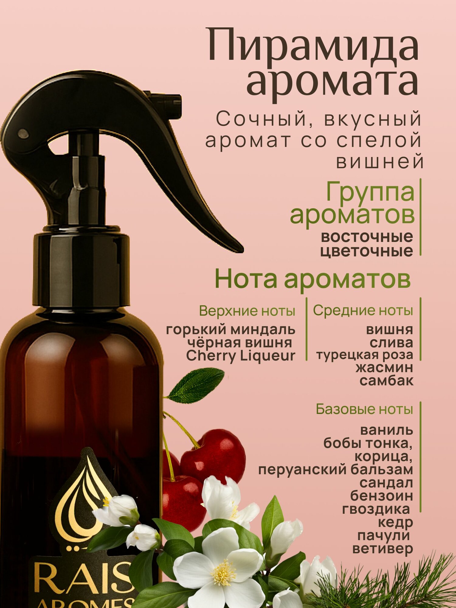 Освежитель для воздуха парфюмированный Cherry Forest 250 мл - спрей для дома, для офиса, для автомобиля. — фото 1