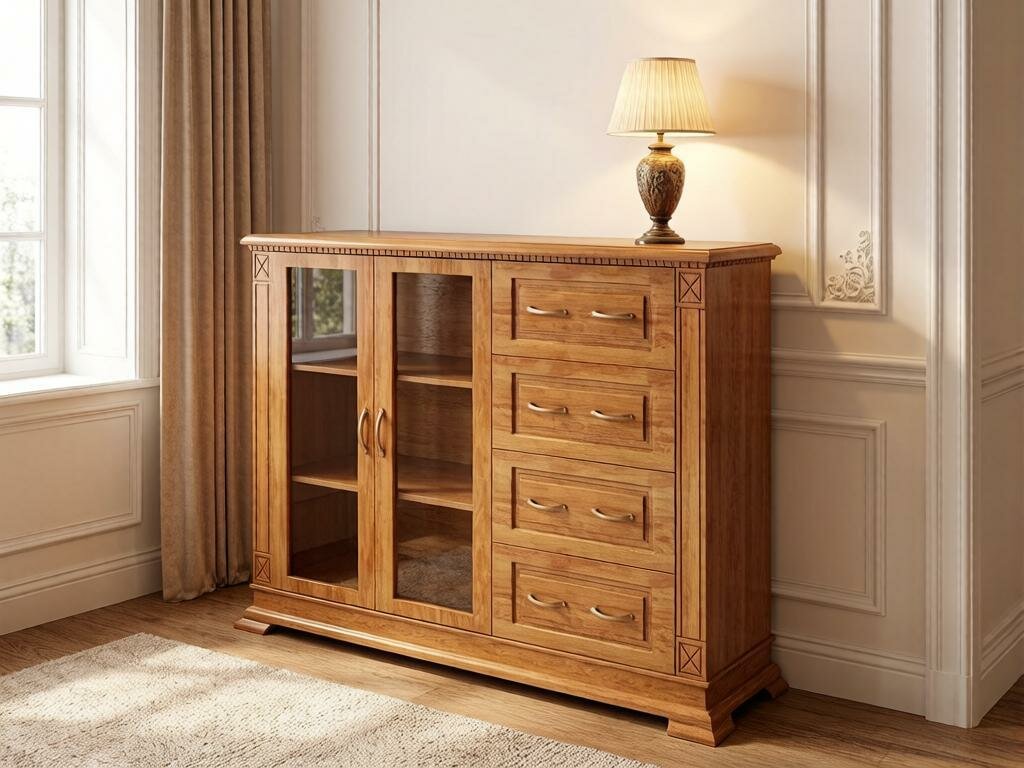 Комод Верди рианна 056 из массива сосны 056 135х45х100 см, классический орех 2, 4 ящика