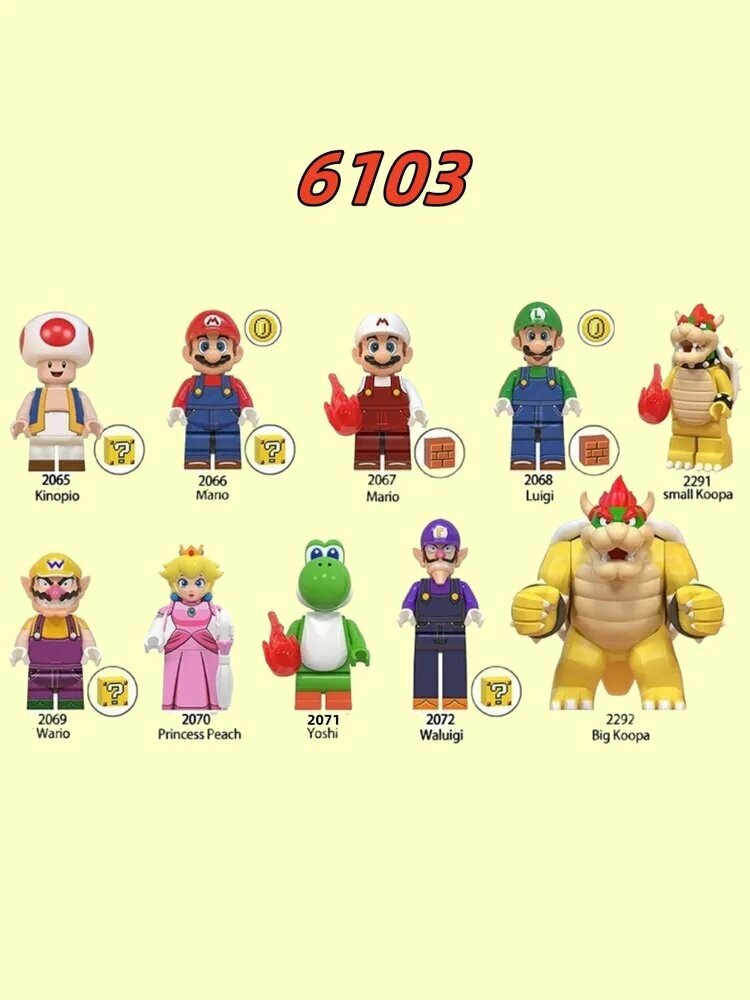 Набор фигурок Конструктор минифигурки, Марио Супер Марио Минифигурки (Super Mario) 10шт 4.5см-пакет/LEGOe6103