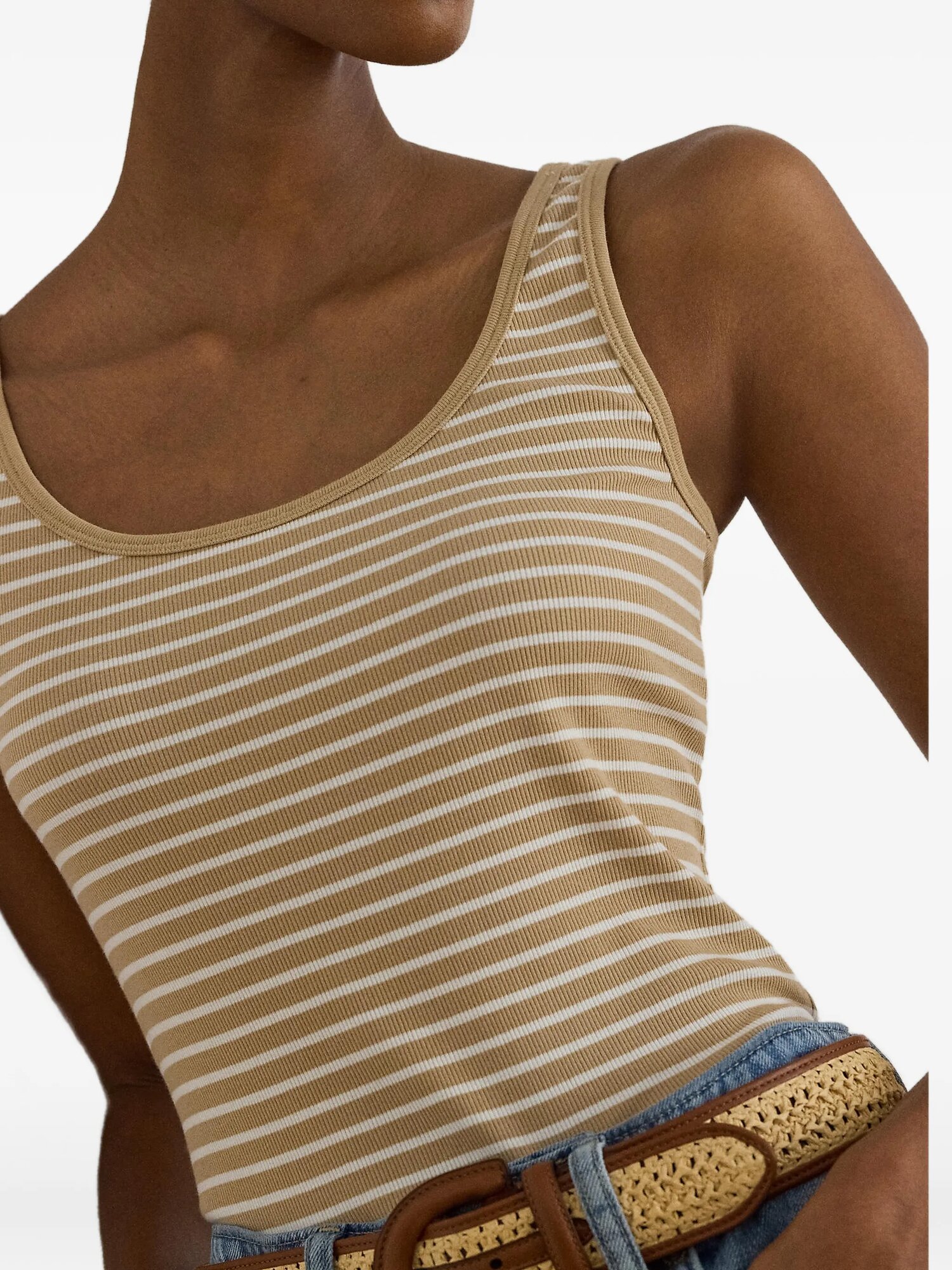 Топ Lauren Ralph Lauren Striped ribbed-knit tank top, размер 46 — фото 1