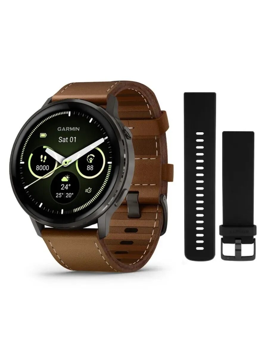 Часы Venu 4 45mm Slate Black Leather Brown 010-03014-03, AMOLED, 1.4"