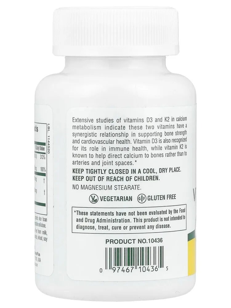 Витамины Natures Plus Vitamin D3 and Vitamin K Complex (90 таб.) — фото 1