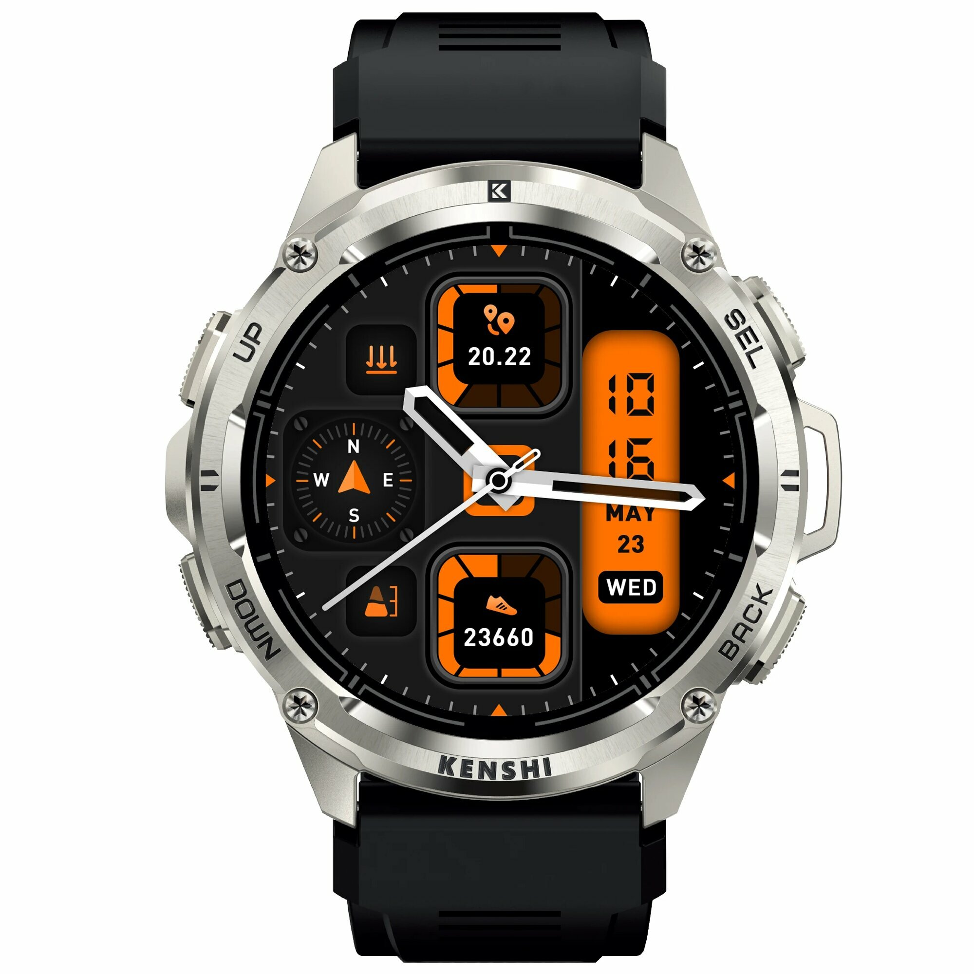 Смарт-часы "KENSHI Kinetic Pro X1", серебристый корпус, черный ремешок