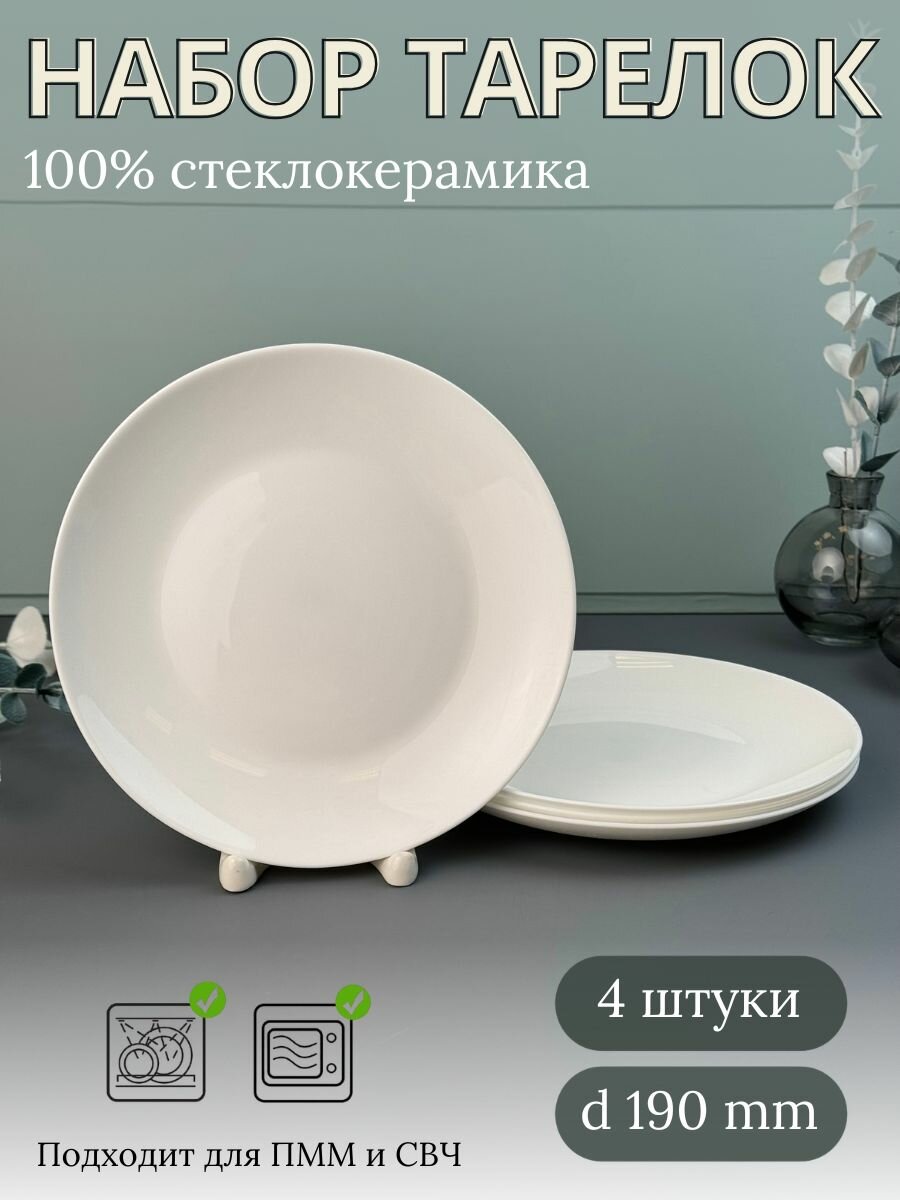 Набор тарелок из стеклокерамики 190 мм 4 шт