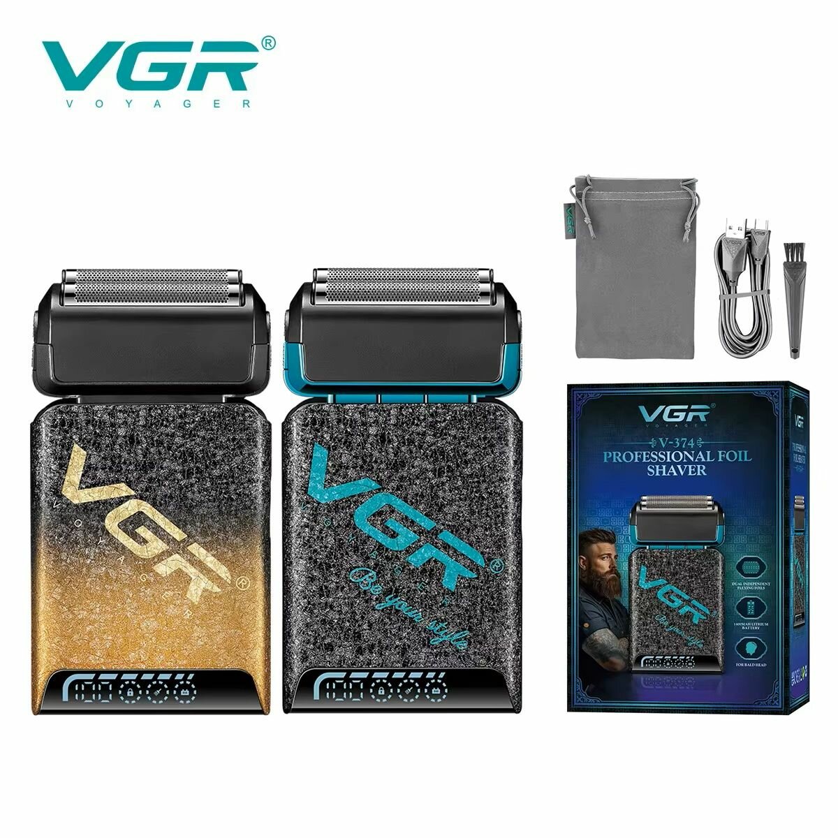 VGR Электробритва V-374-5410, черный, бирюзовый