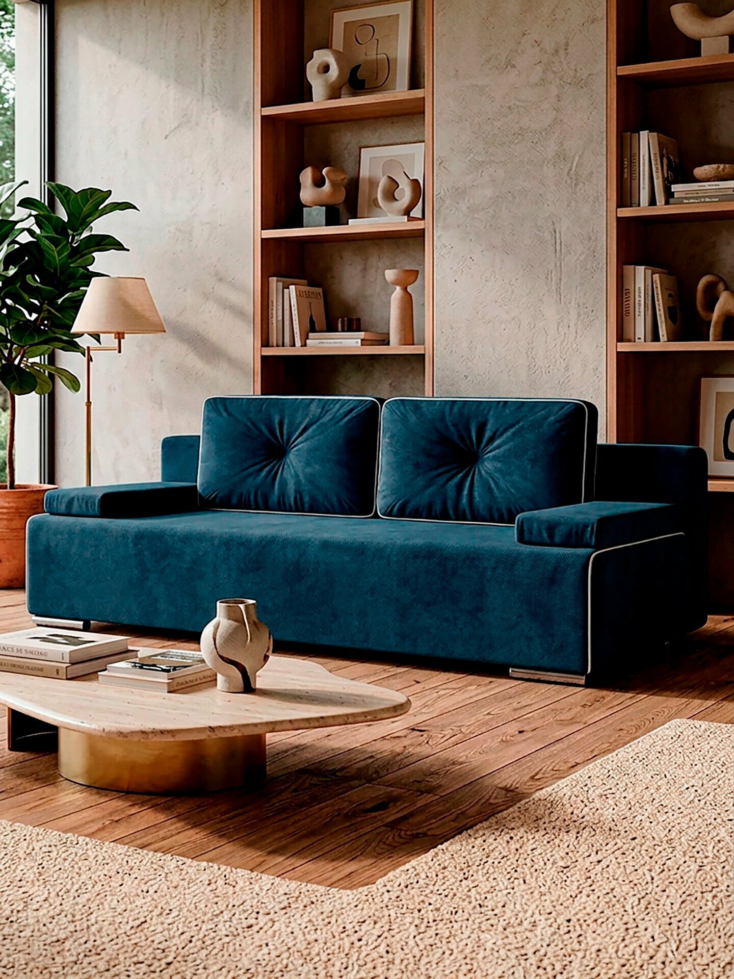 Диван Фрог Лайт Velutto 54 NOW 200x91x80 см, синий Велютто, еврокнижка Дом мебели для вас