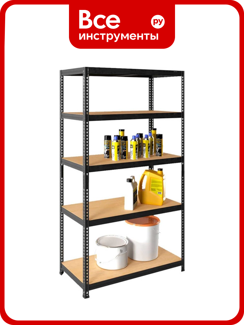 Стеллаж практик SBL 180KD-90x40-5 напольный металлический с ДВП панелями, окрашенный краской, серый, многоярусный