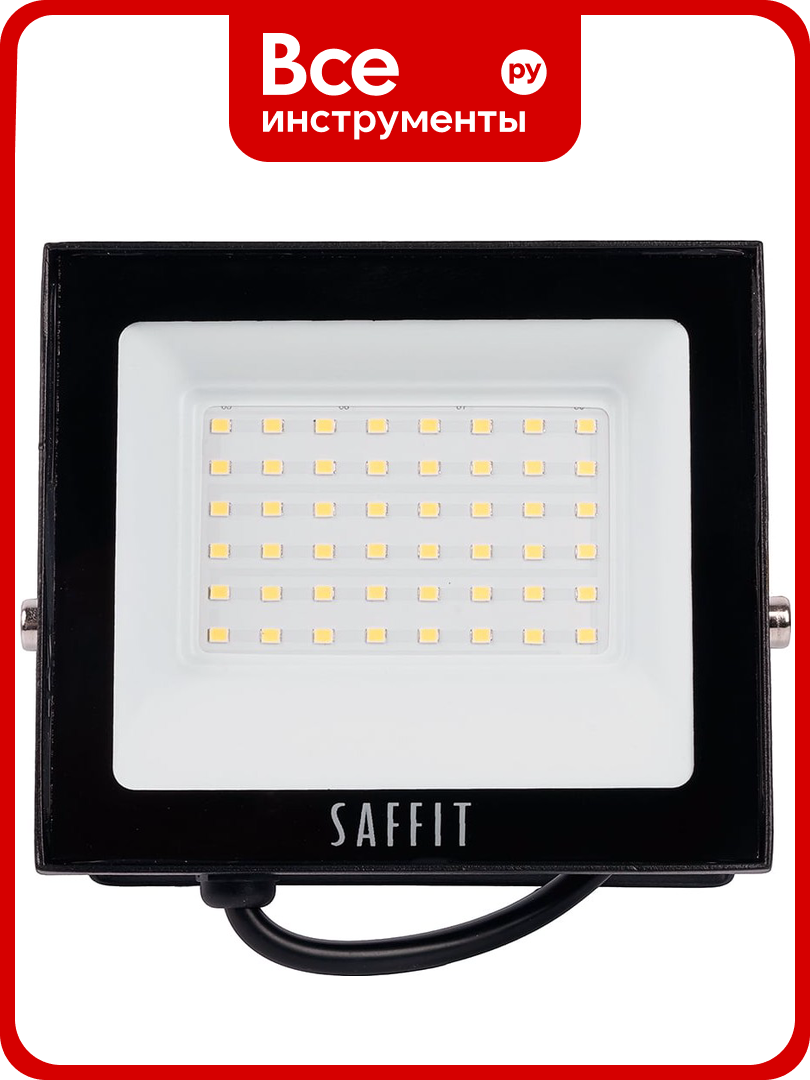 Светодиодный прожектор SAFFIT SFL90-50 2835SMD, 50W 6400K AC220V/50Hz IP65, черный в компактном корпусе 55066