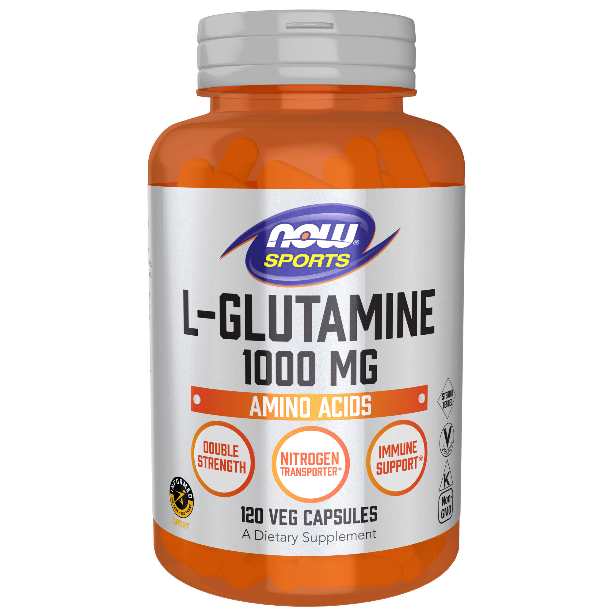NOW L-Glutamine, аминокислота, для роста мышц, иммунитета, пищеварения, 1000 мг, 120 каплет