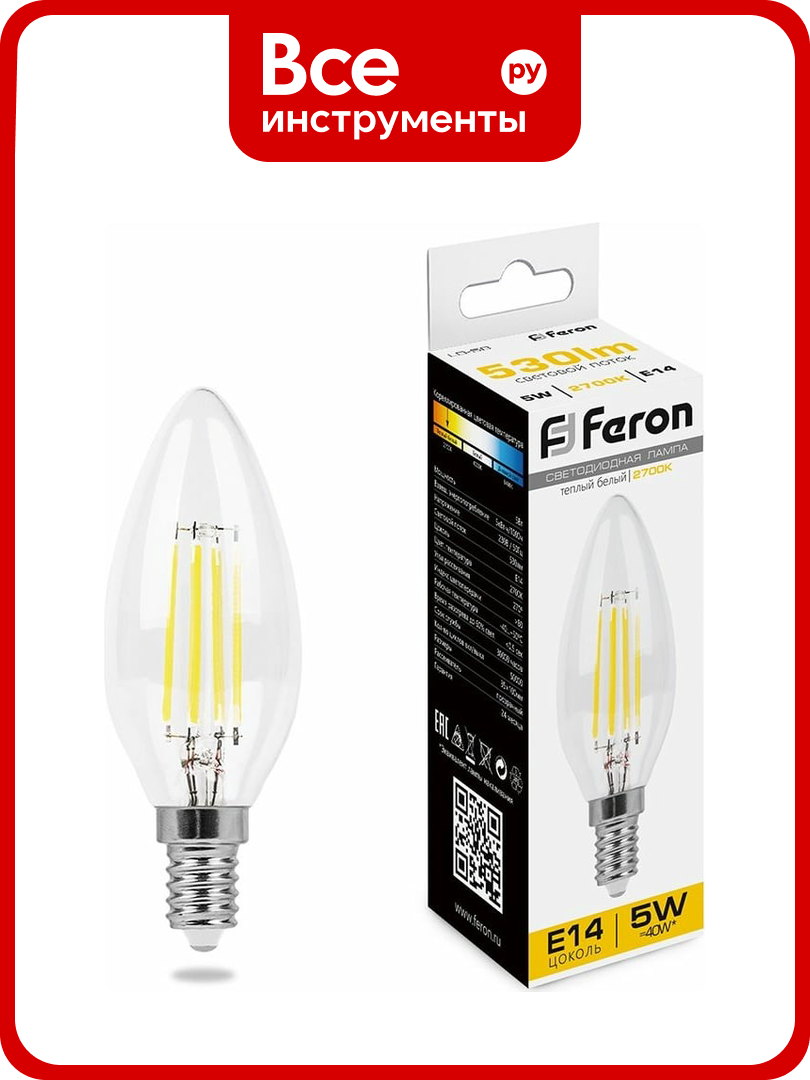 Светодиодная лампа - свеча E14 5W 2700K FERON LB-58 25572