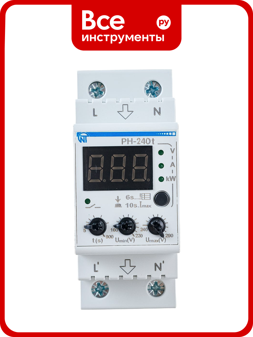 Реле напряжения Новатек-Электро РН-240Т 3425600240т с LED‑индикацией, термозащитой, монтаж на DIN‑рейку