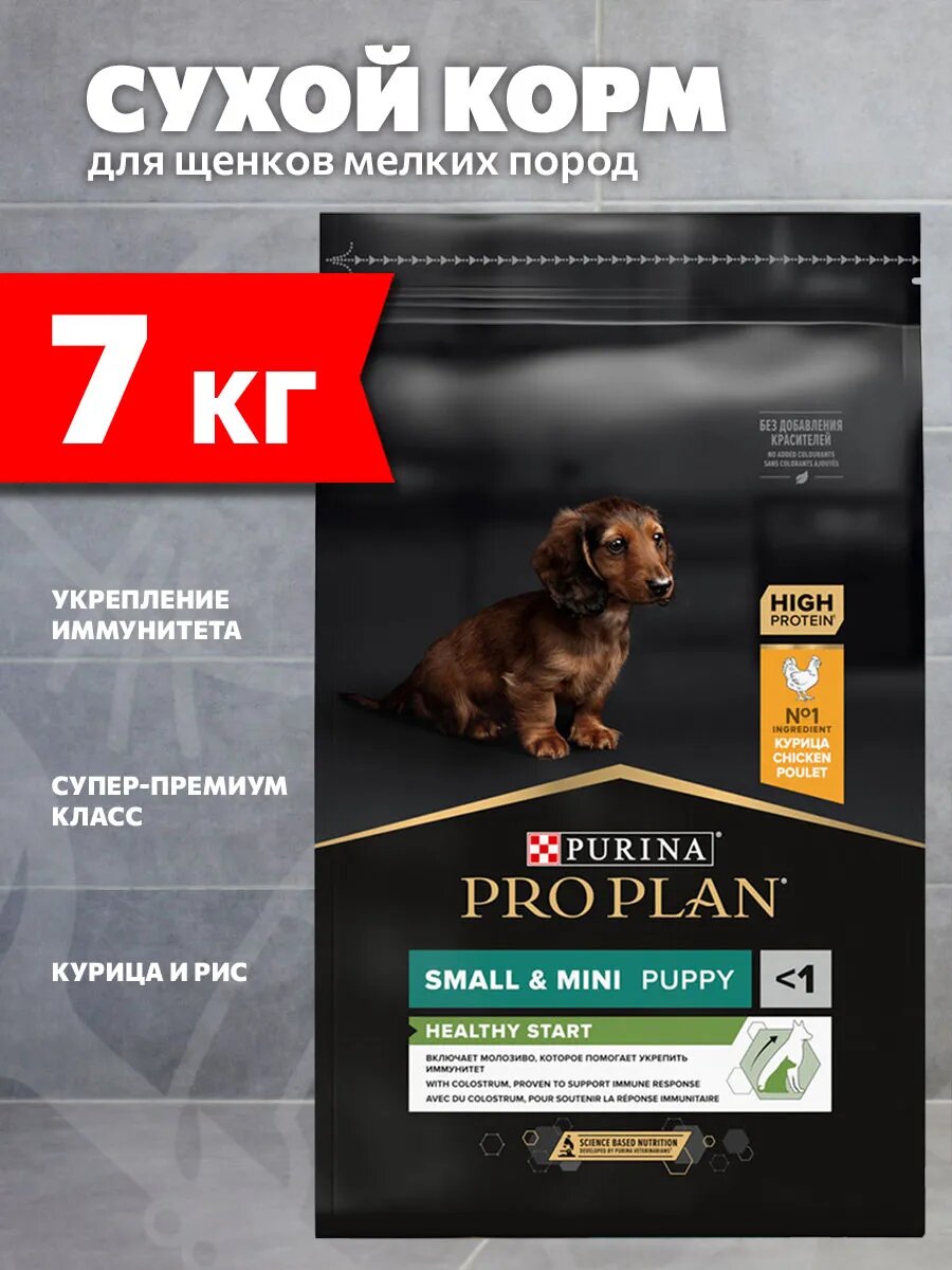 Корм сухой Pro Plan Healthy Start для щенков мелких и карликовых пород, курица, рис, 7 кг