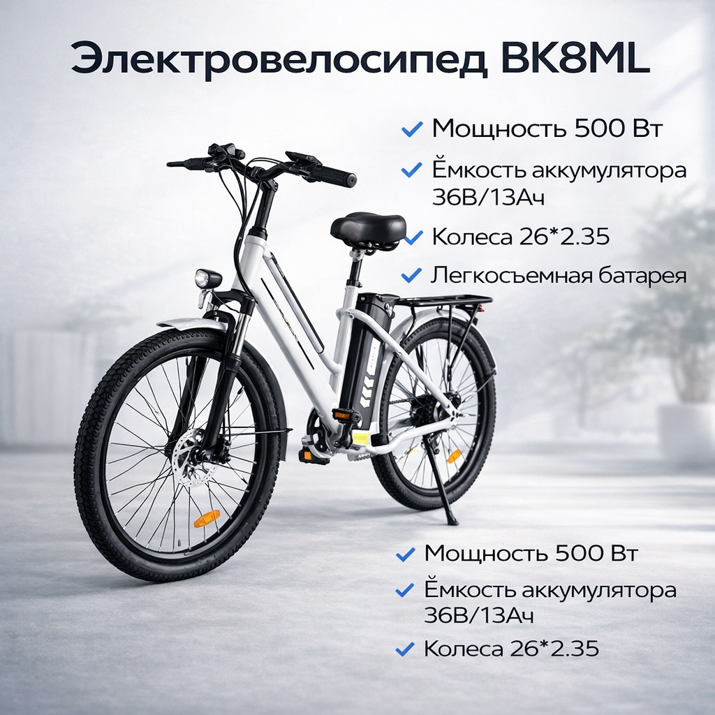 Электровелосипед ElectroD BK8ML городской с мощным мотором и съемным аккумулятором