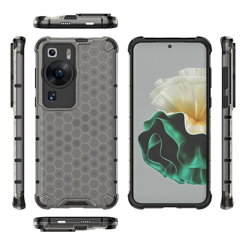 Чехол для телефона Huawei P60 Pro из силикона с усилением и защитой от ударов - полупрозрачный черный для смартфона