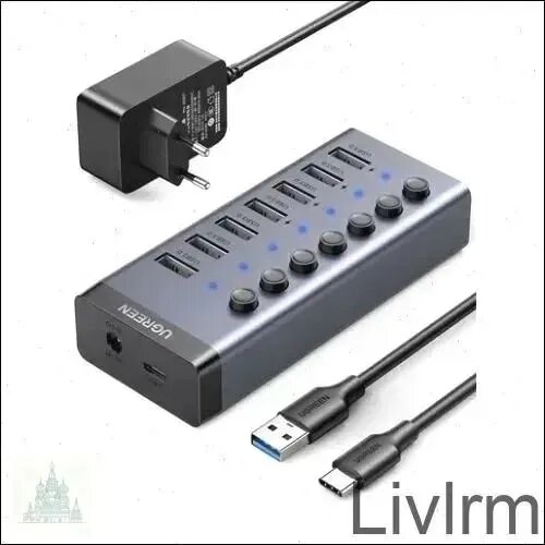 UGREEN CM481 USB-C хаба с 7 портами USB 3.0, алюминиевый корпус, быстрая зарядка BC 1.2
