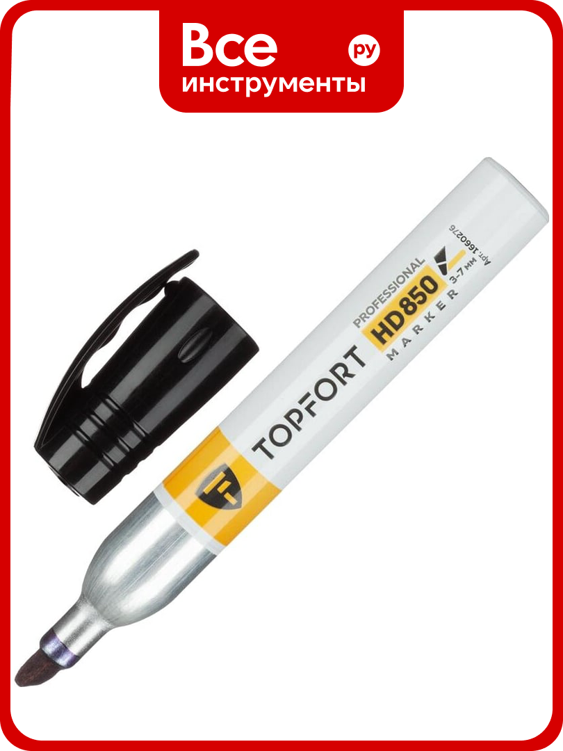Маркер для агрессивной среды Topfort HD 850 черный, 3-7 мм, скошенный наконечник 1660276