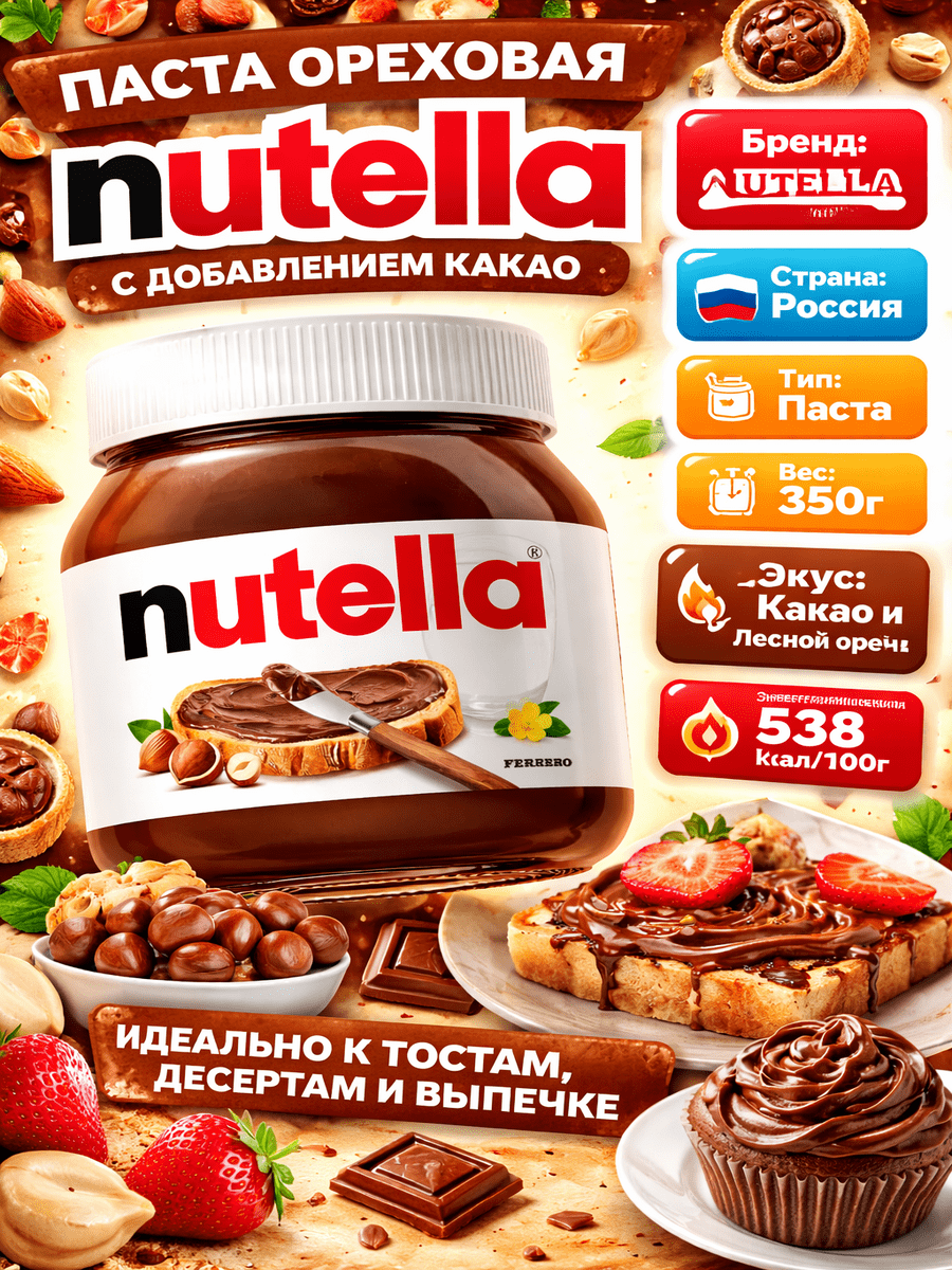 Паста ореховая Nutella с добавлением какао, 350г