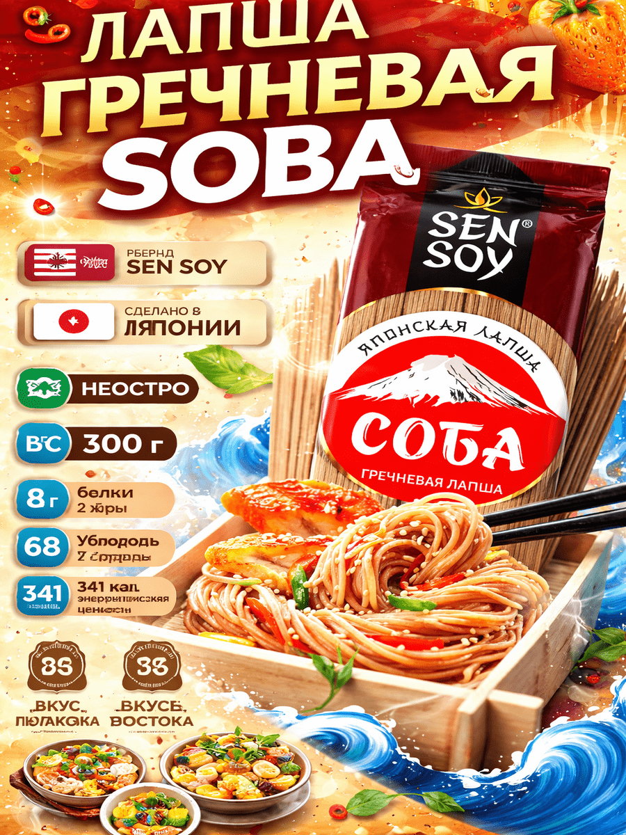 Лапша Sen Soy гречневая Soba, 300г