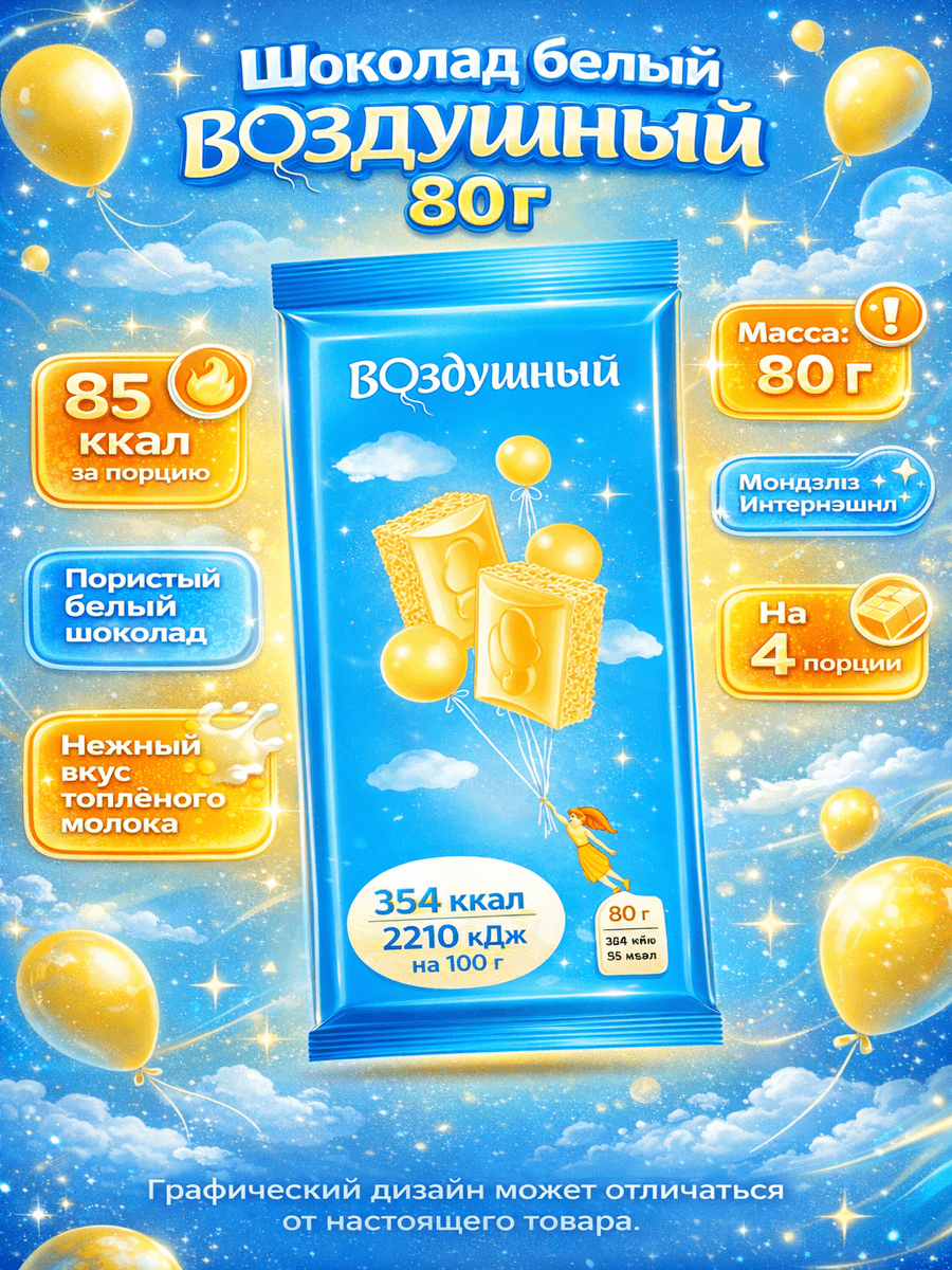 Шоколад белый воздушный, 80г x 3 упаковки