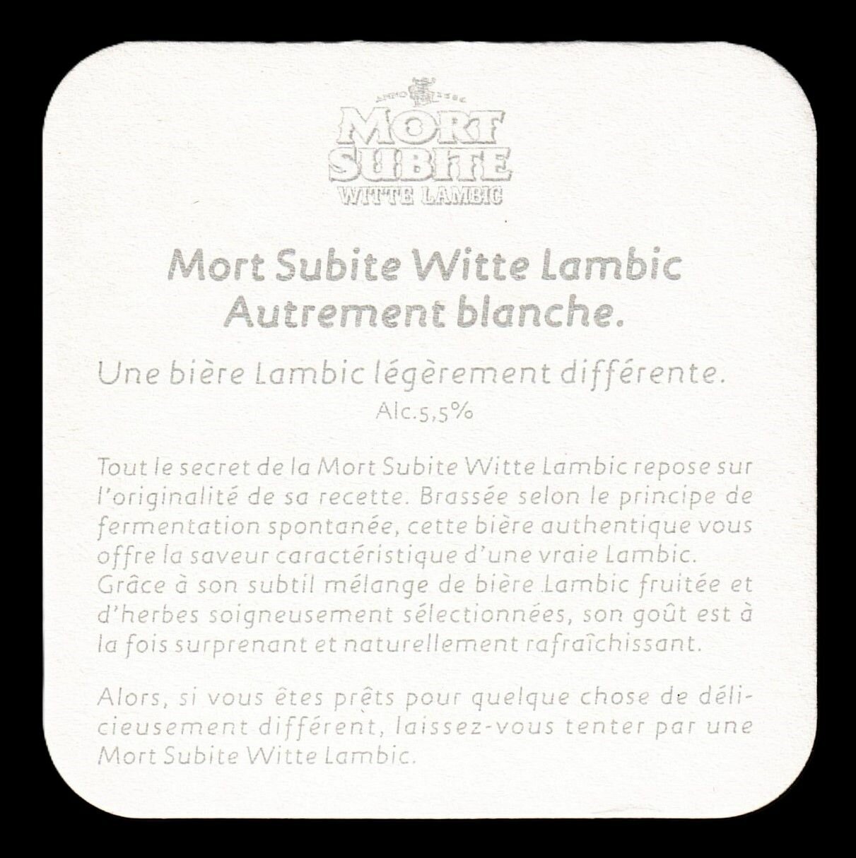 Бирдекель (костер) Mort Subite witte lambic Бельгия (подставка под пивной бокал)