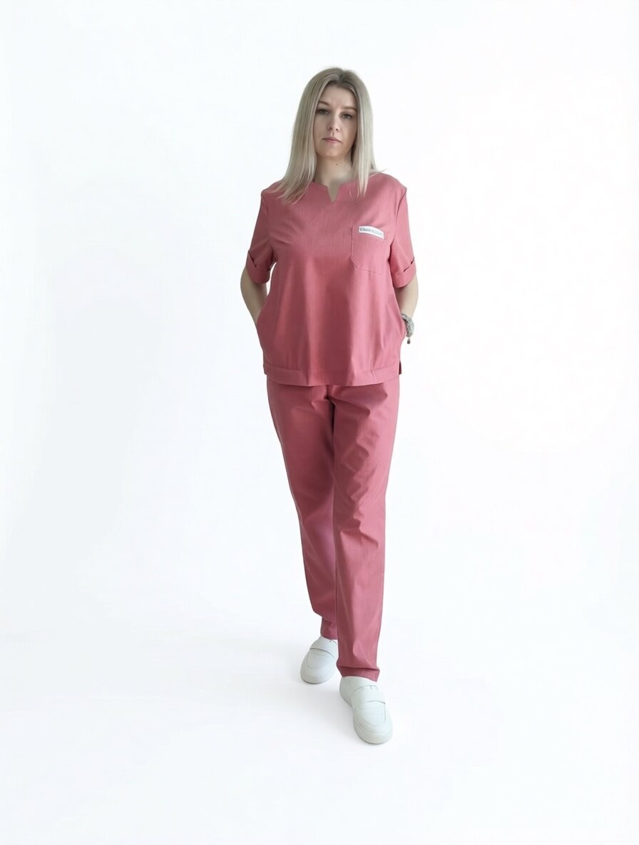 Костюм медицинский Анна тиси (35% хлопок, 65% полиэстер), коралл-джинса, размер 60