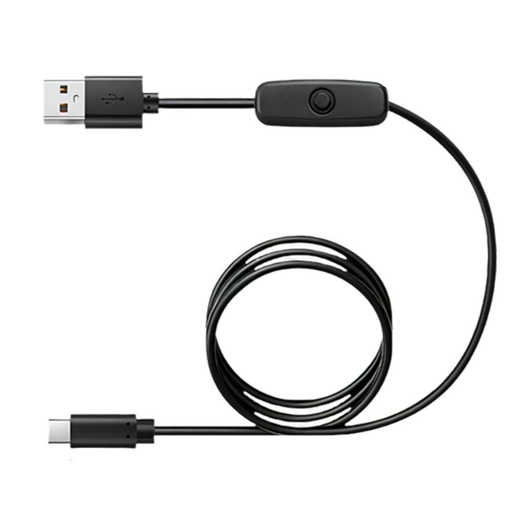 Гибкий USB-C кабель с кнопочным выключателем, Черный