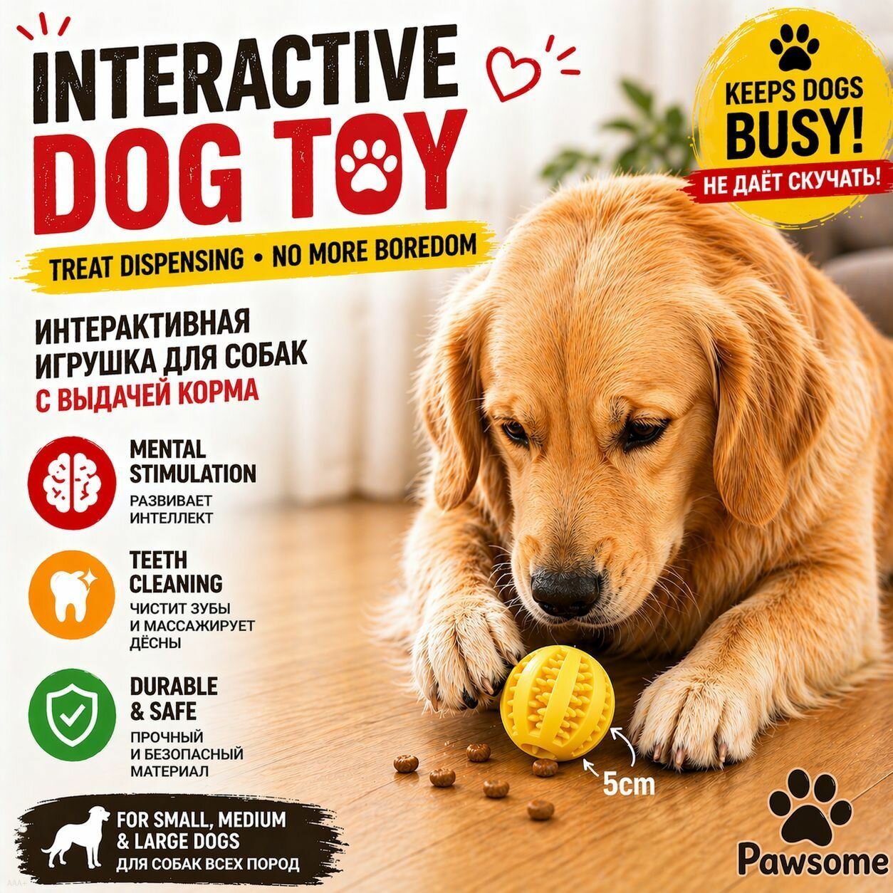 Игрушка-кормушка для собаки, мяч для чистки зубов, прочная резиновая игрушка для жевания