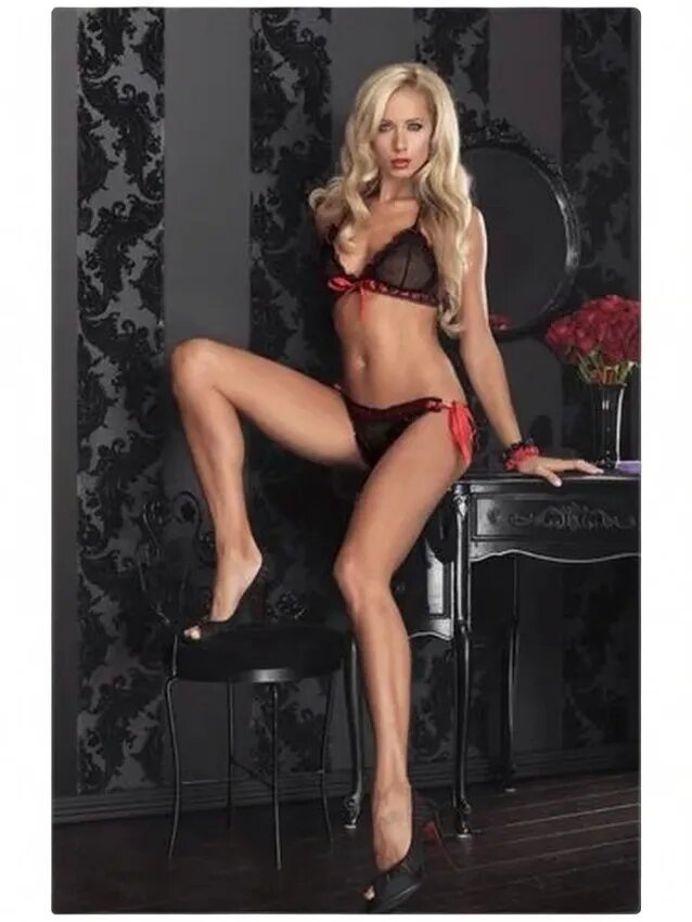 Сексуальный комплект в сеточку в горошек от Leg Avenue S/M, черный